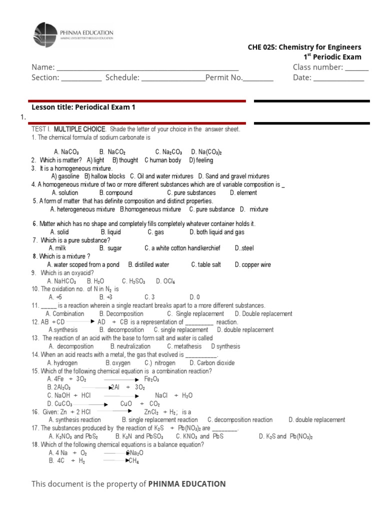 Che 025 Prelim Exam | PDF | Chemical Bond | Chemical Compounds