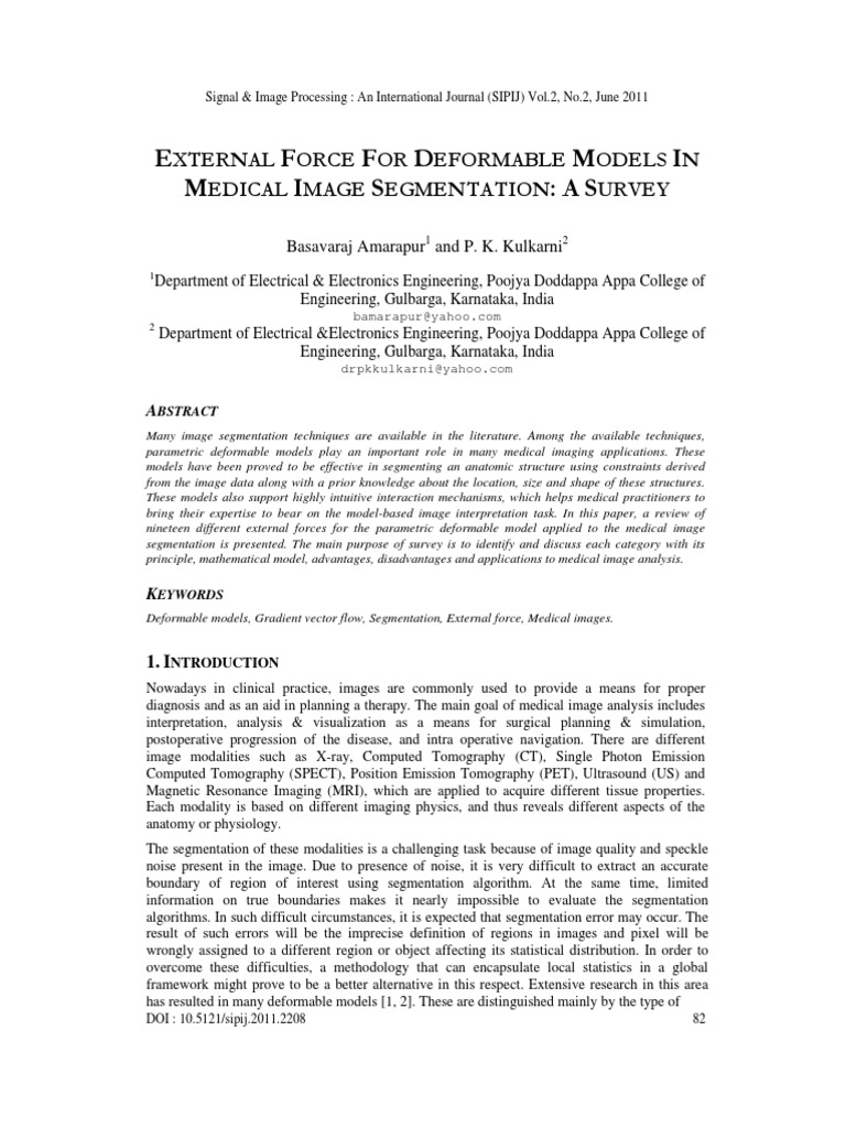 External Force For Deformable Models In Medical Image Segmentation A Survey Pdf Image