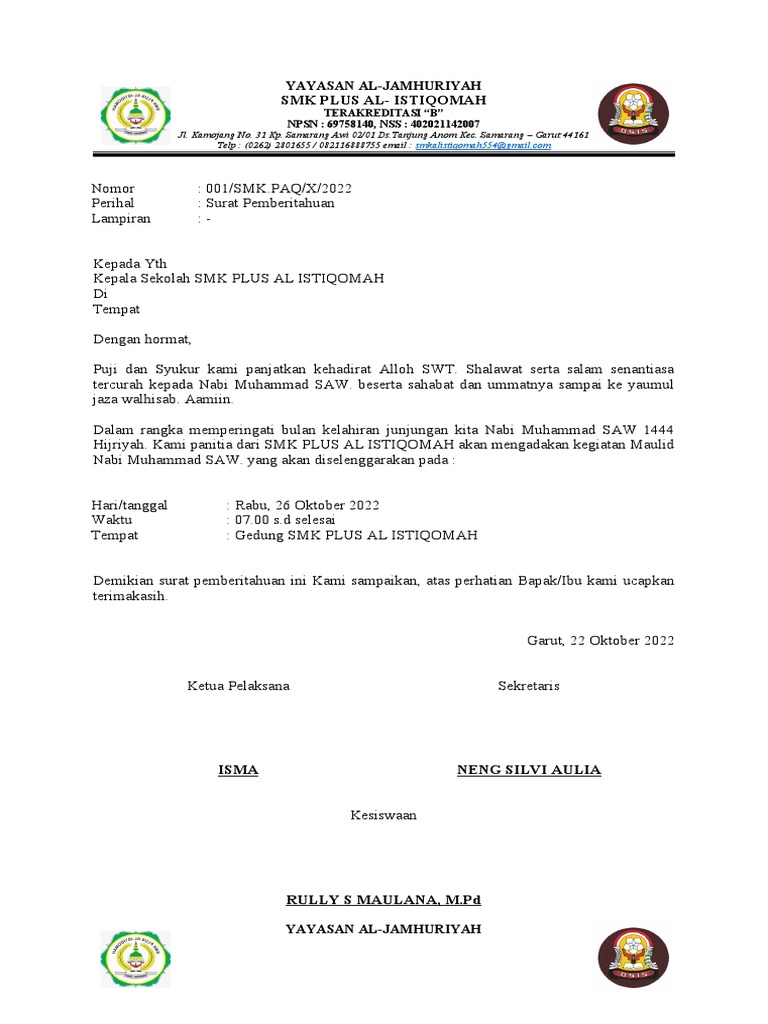 Surat Pemberitahuan Osis | PDF