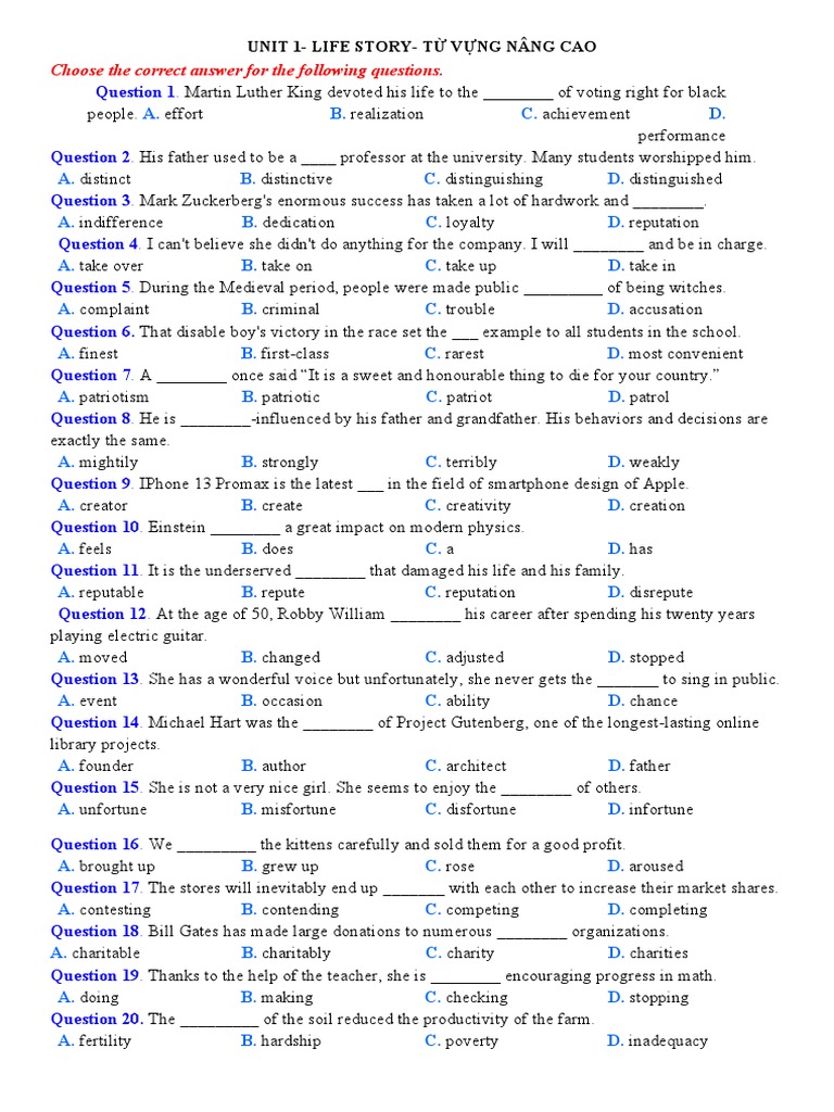 Unit 1 - Vocabulary | PDF