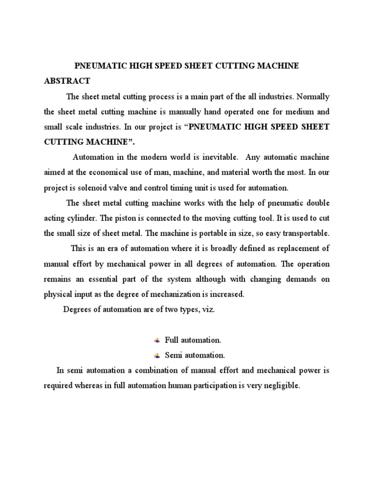 Abstract-Pneumatic High Speed Sheet Cutting Machine | PDF