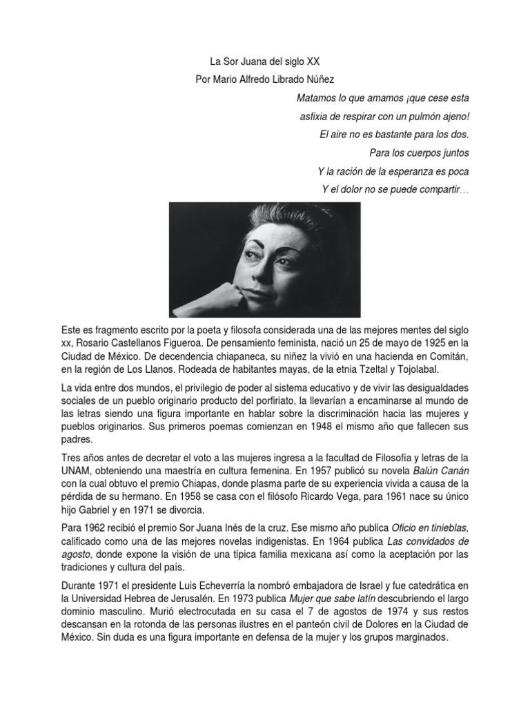 Biografía Sobre Rosario Castellanos Pdf Clásicos