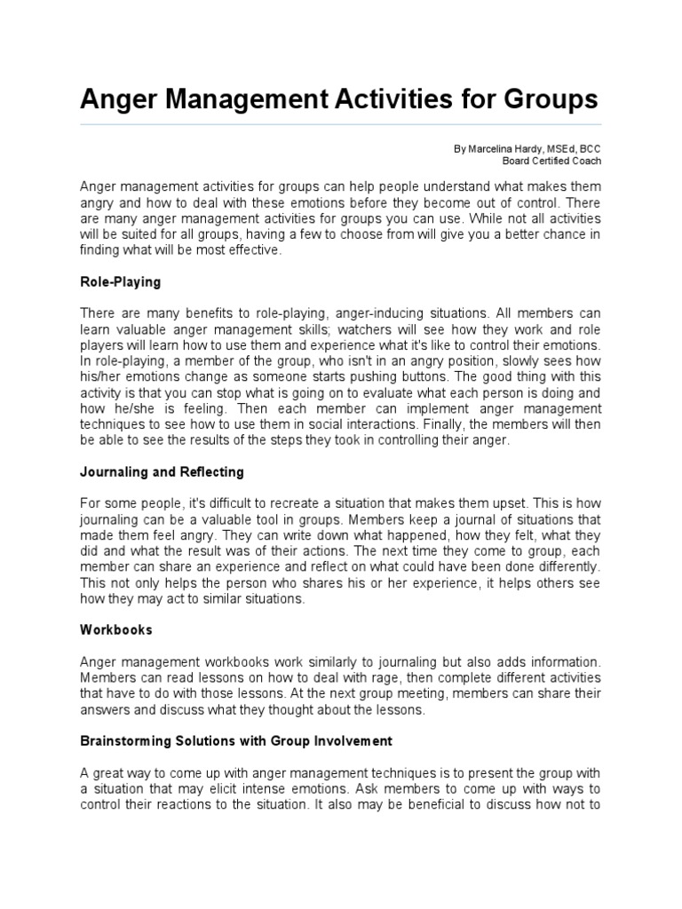 Anger Management Activities For Groups | PDF | Anger | Emotions