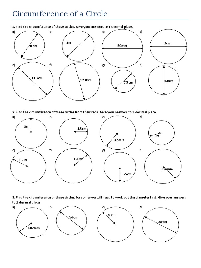 Circle Circumference Calculation Worksheet | PDF | Geometry | Geometric ...
