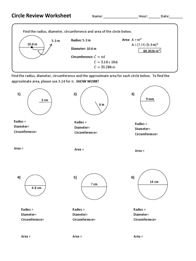 Circle Review Worksheet: Area & Circumference | PDF | Teaching Methods ...