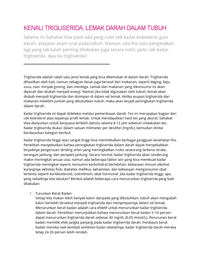 Kenali Trigliserida, Lemak Darah Dalam Tubuh | PDF