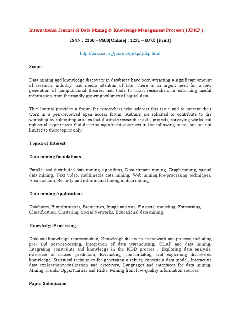 IJDKP: Data Mining & Knowledge Discovery | PDF | Data Mining | Data