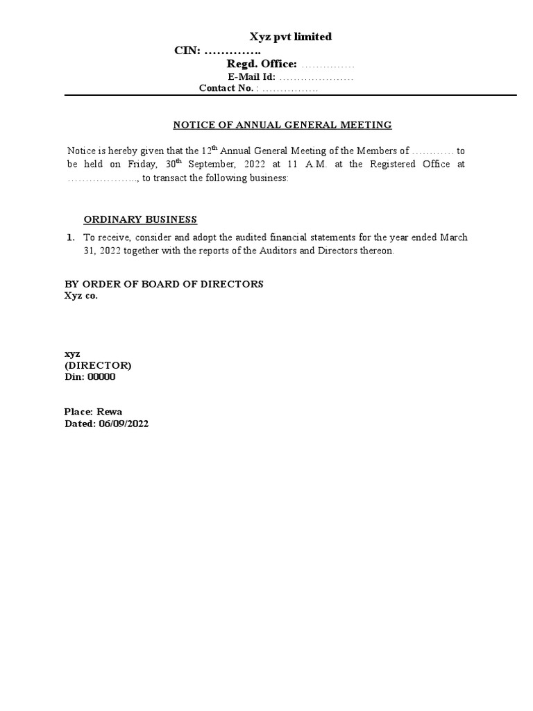 Notice of AGM - 2022 | PDF