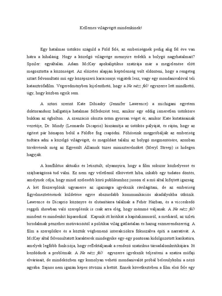 Ne Nézz Fel! (Kritika) | PDF