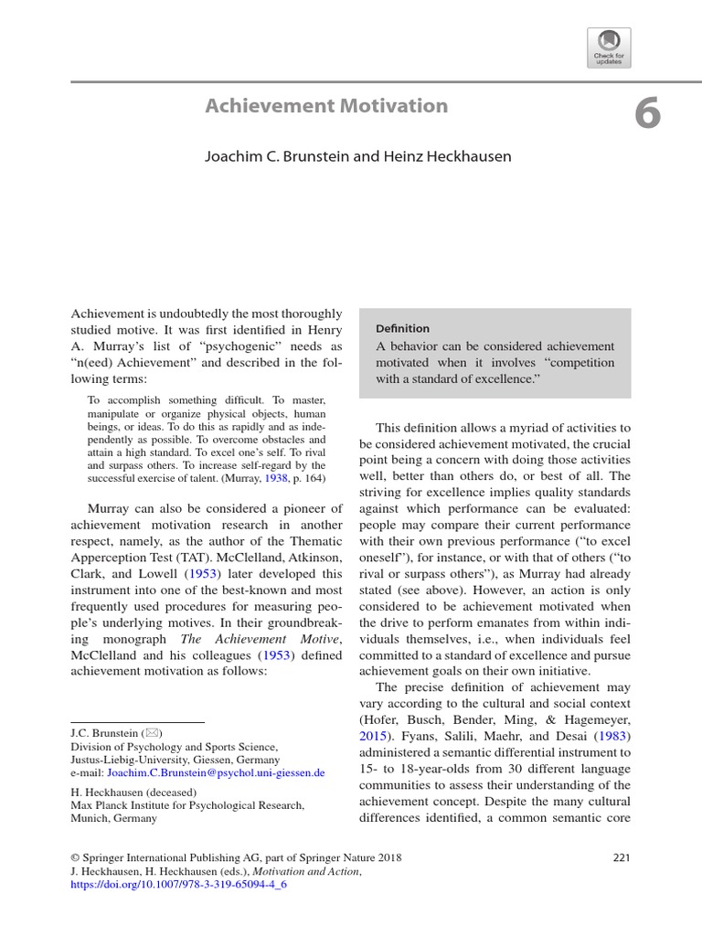 Brunstein J, 2018 (Achievement Motivation) | PDF