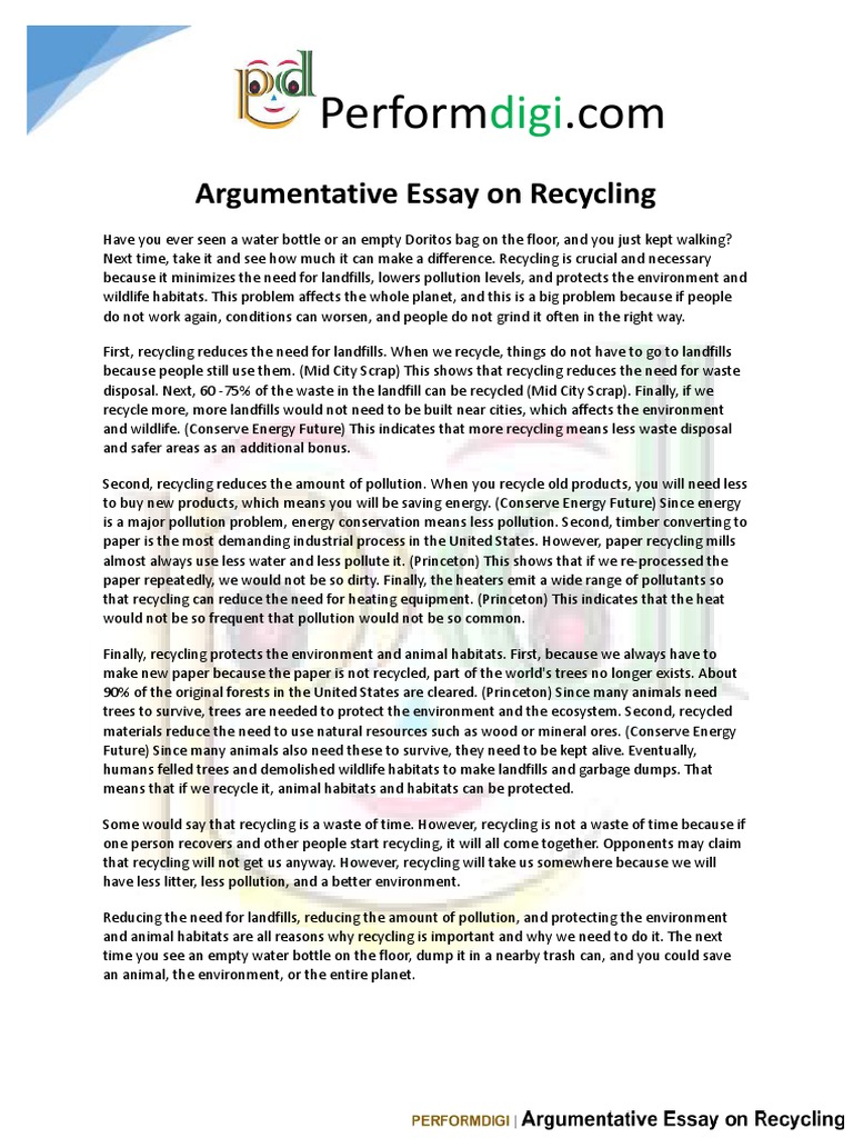 Argumentative Essay On Recycling PDF | PDF | Recycling | Waste