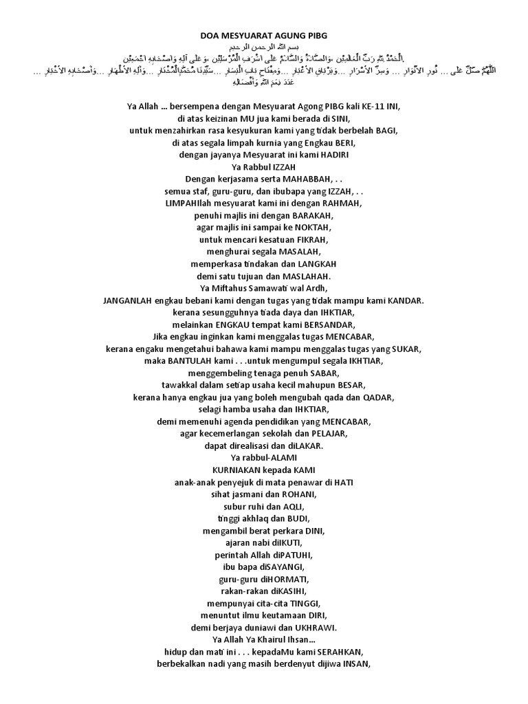 Doa Mesyuarat Agung Pibg-Ke11 | PDF