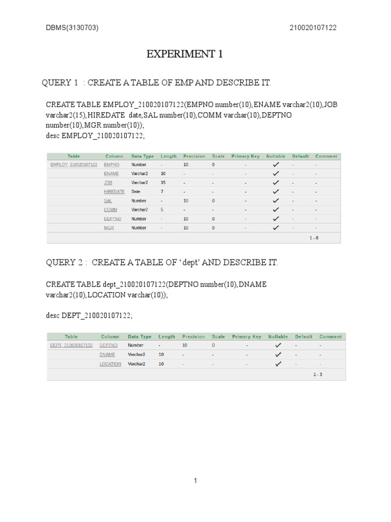 DBMS Table Creation Guide | PDF | Computers