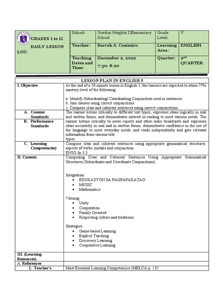 Dlp Eng5 Composing Clear And Coherent Sentences Using Appropriate Grammatical Structures