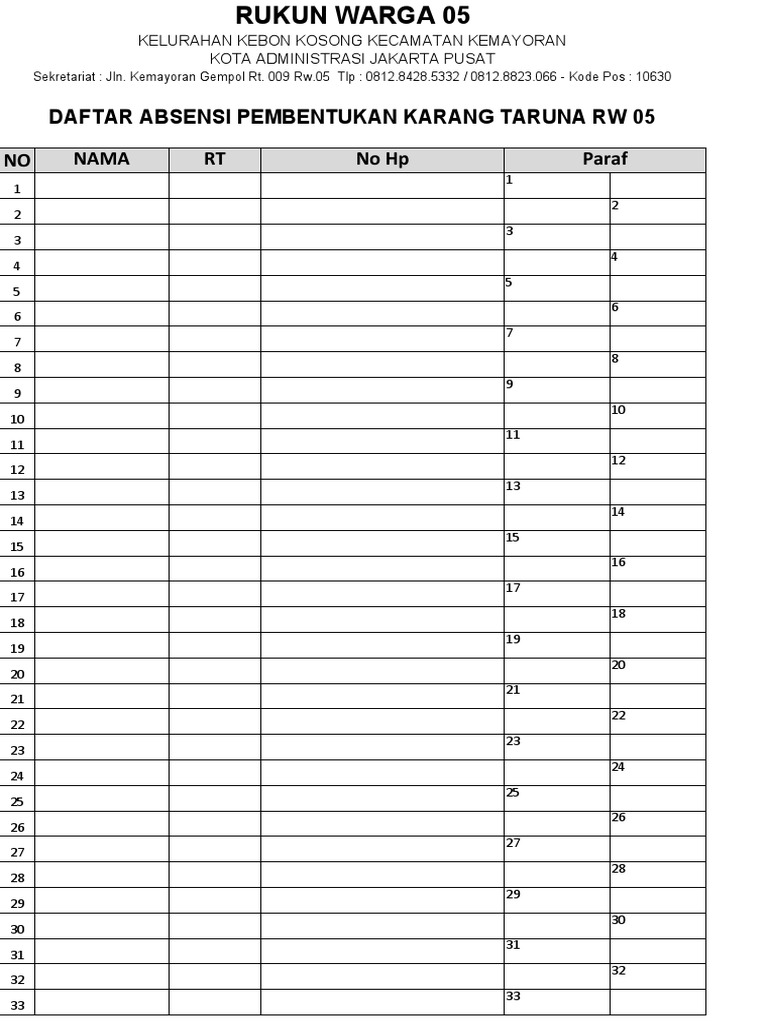 Contoh Absensi RW | PDF