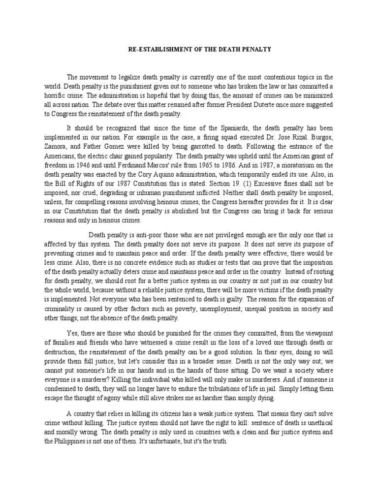 Argumentative Essay | PDF | Capital Punishment | Crimes