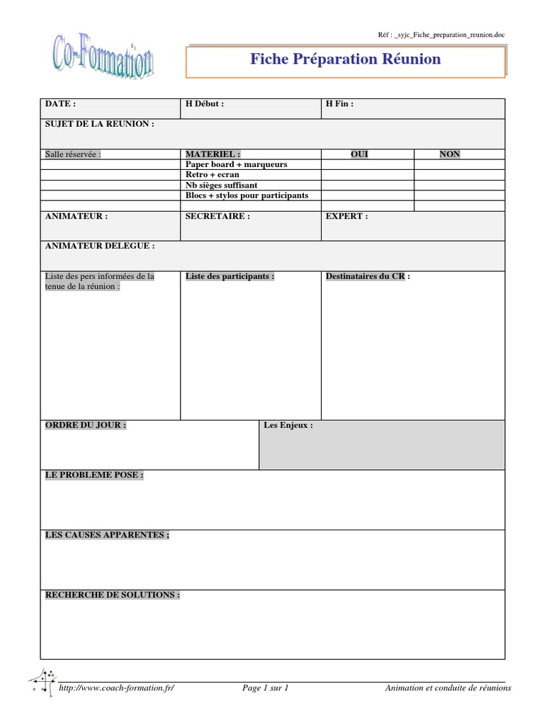 Syjc Fiche Preparation Reunion | PDF