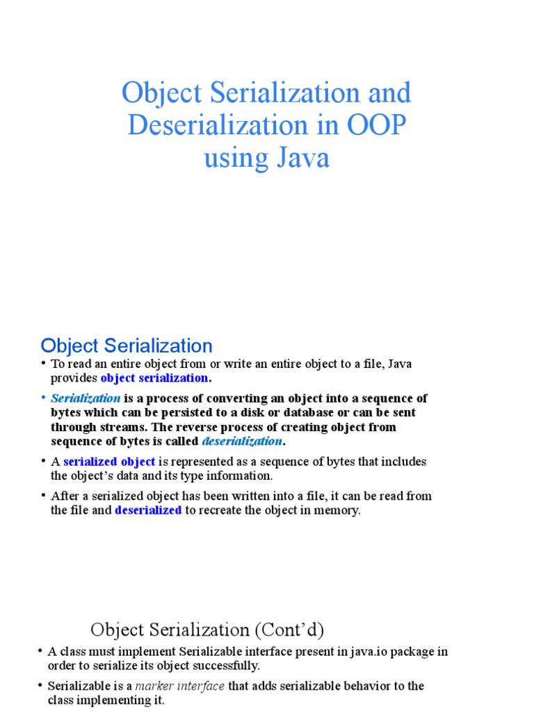 BSE2107 OOP II - Object Serialization and Deserialization-1 | PDF | Class (Computer Programming ...