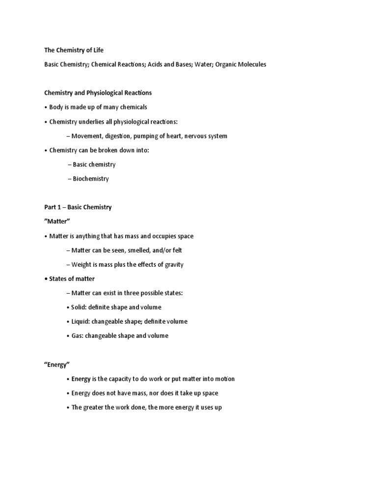 The Chemistry of Life - Anaphy Lec | PDF | Carbohydrates | Chemical Bond