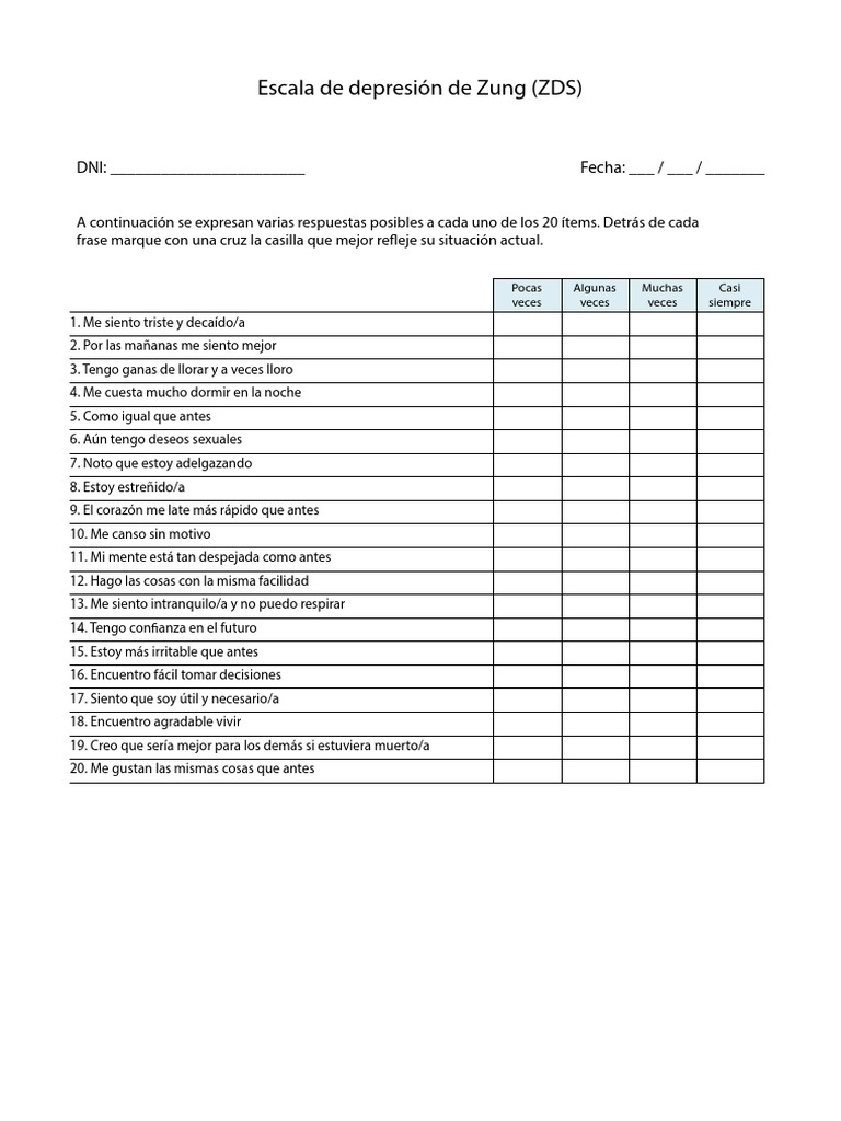 Escala de Depresion de Zung (ZDS) | PDF