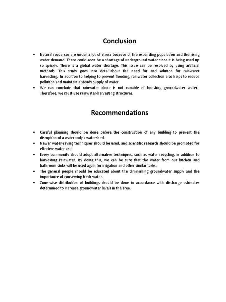 Rain Water Harvesting - Conclusion & Recommendation | PDF