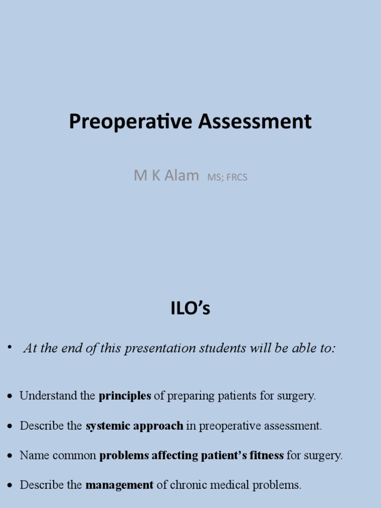 Preoperative Assessment Principles | PDF | Surgery | Diabetes Management
