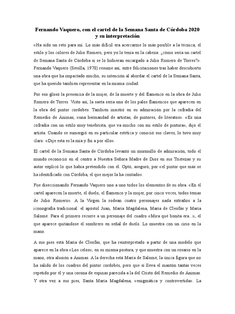 Fernando Vaquero y Su Cartel de Semana Santa de Córdoba | PDF | María, madre de Jesús