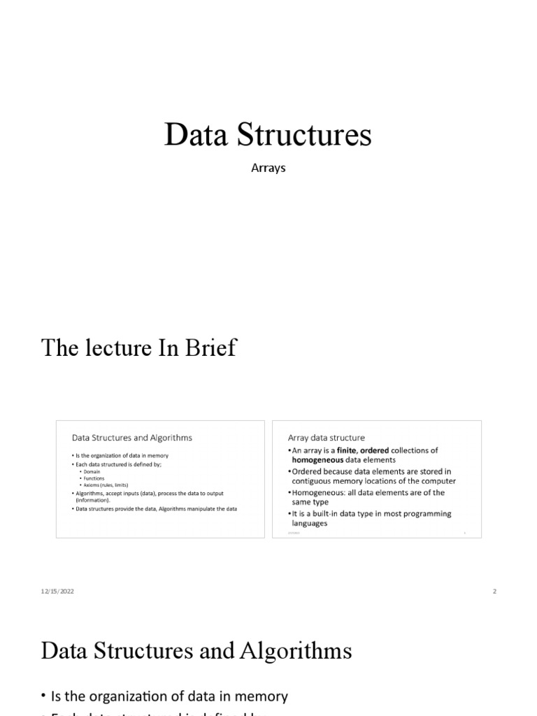 Lecture2 Data Structure Concepts Pdf Array Data Structure Data Type