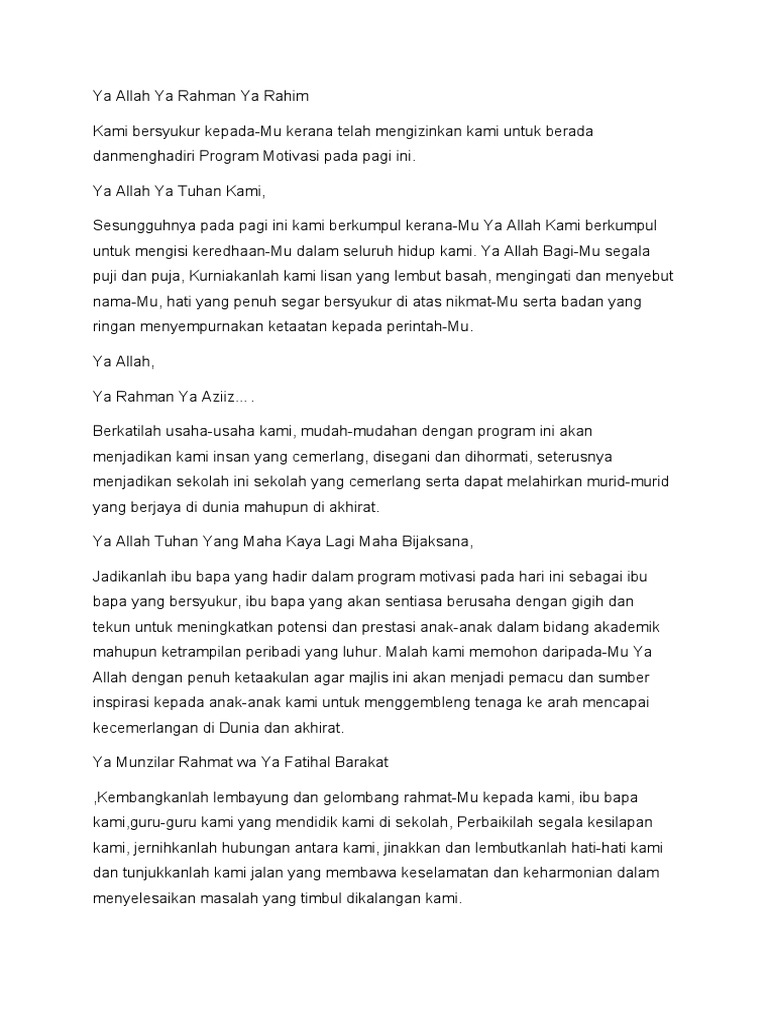 Doa Motivasi Ibubapa | PDF