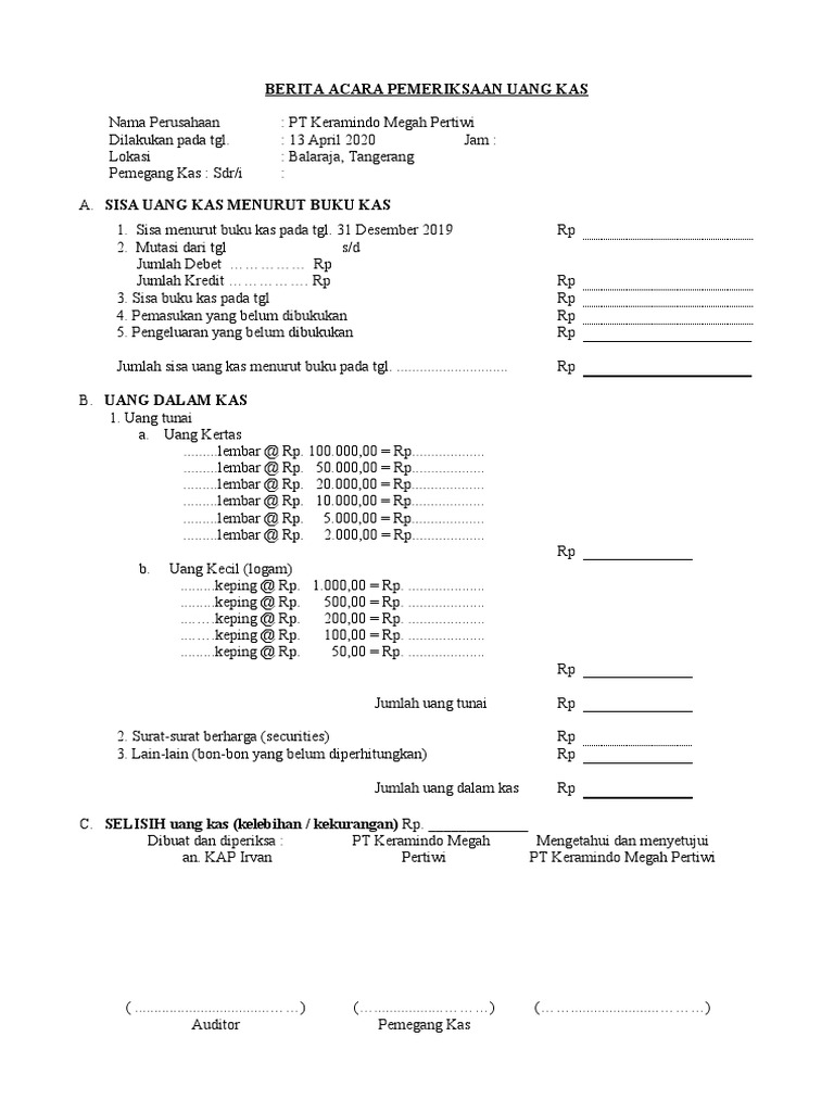 Berita Acara Cash Count | PDF