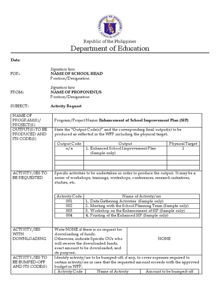 Enclosure No. 1. Activity Request Revised Template For ES JHS SHS | PDF ...