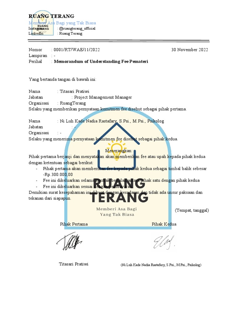 MoU Fee Pemateri | PDF