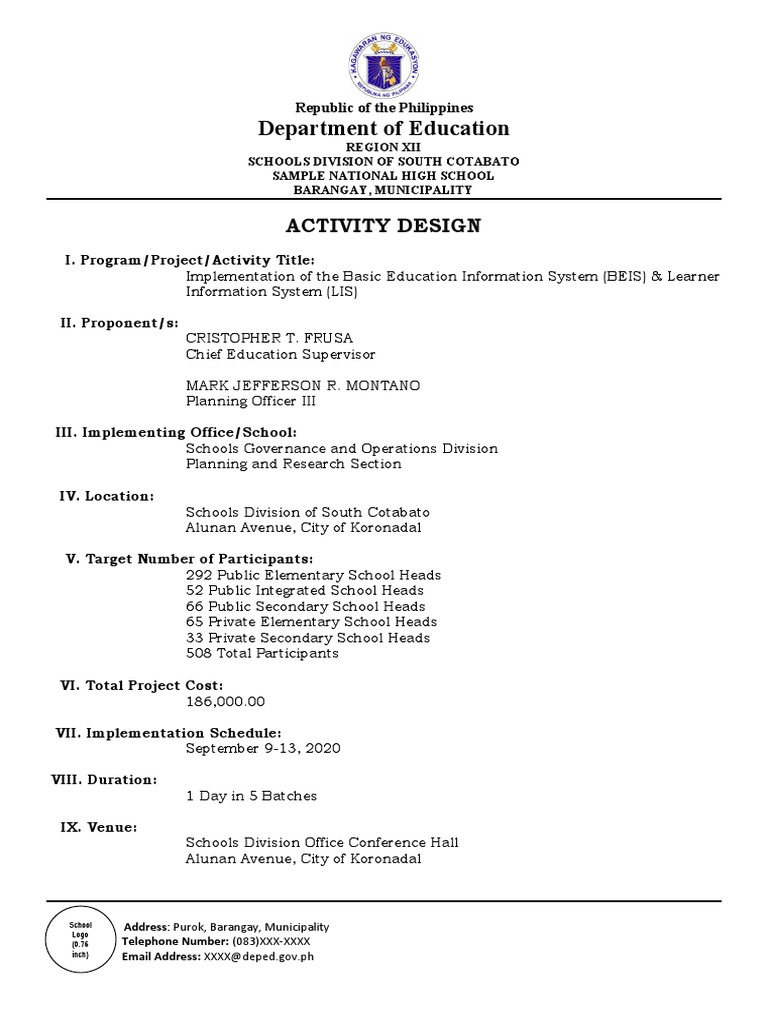 Enclosure No. 3. Activity Design Revised Template | PDF