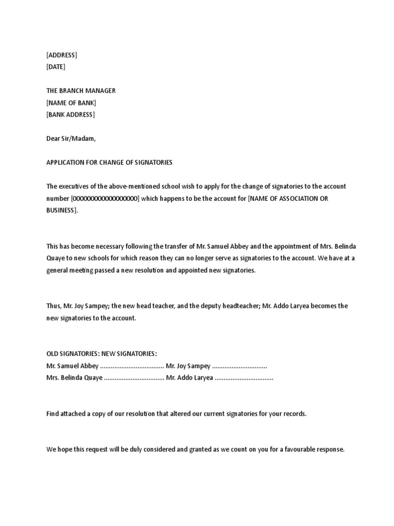 Change of Bank Signatories Request | PDF | Career & Growth | Finance ...
