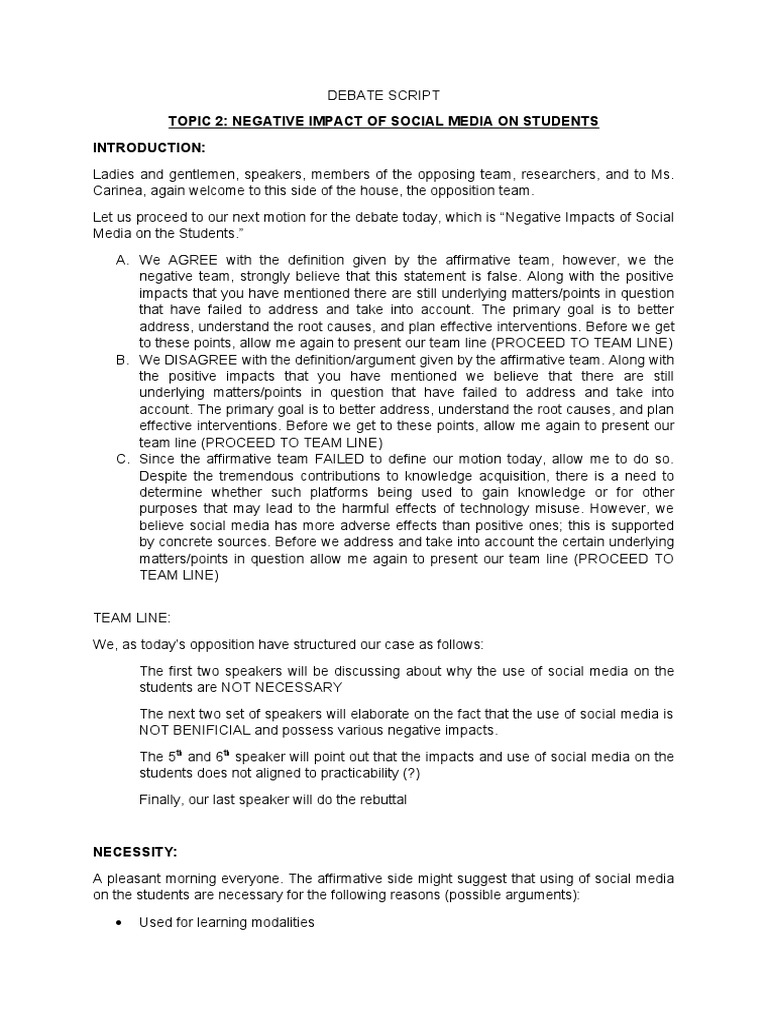 Debate Script Topic 2 | PDF | Popular Culture & Media Studies | Social ...