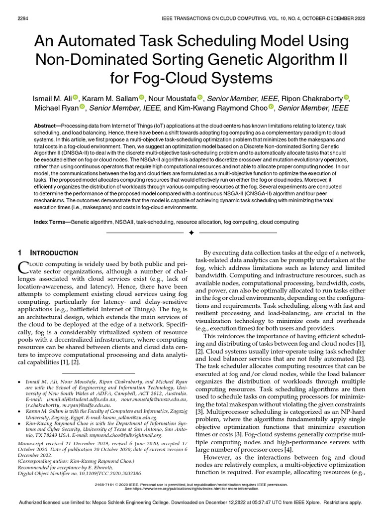 An Automated Task Scheduling Model Using Non Dominated Sorting Genetic