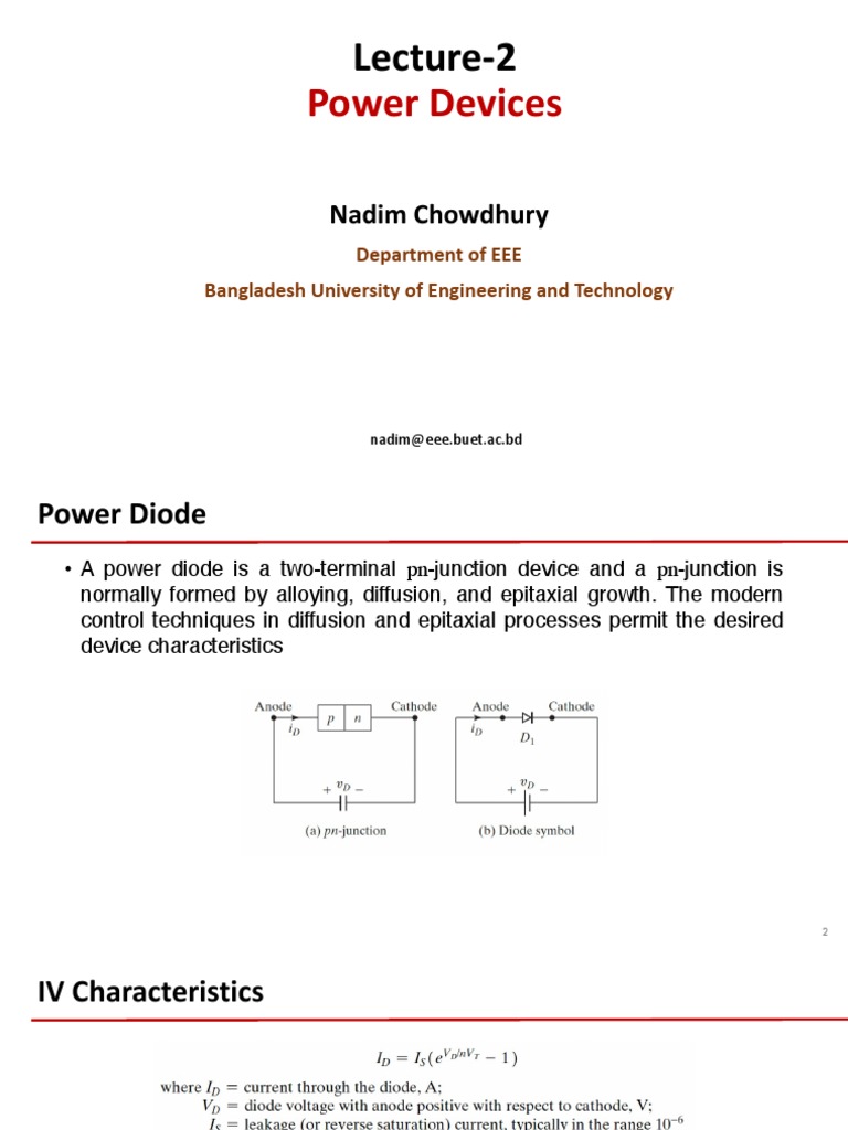 Power Devices Lecture-2: Diode Characteristics and Applications | PDF | Diode | P–N Junction