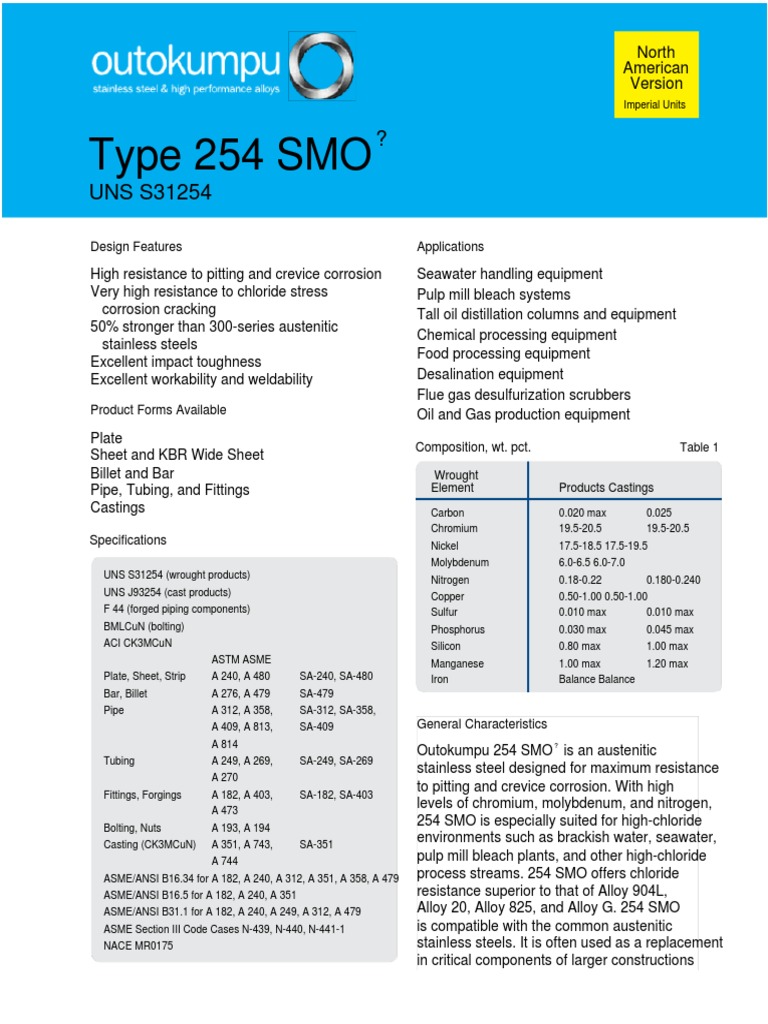 254SMO 性能 | PDF | Stainless Steel | Construction