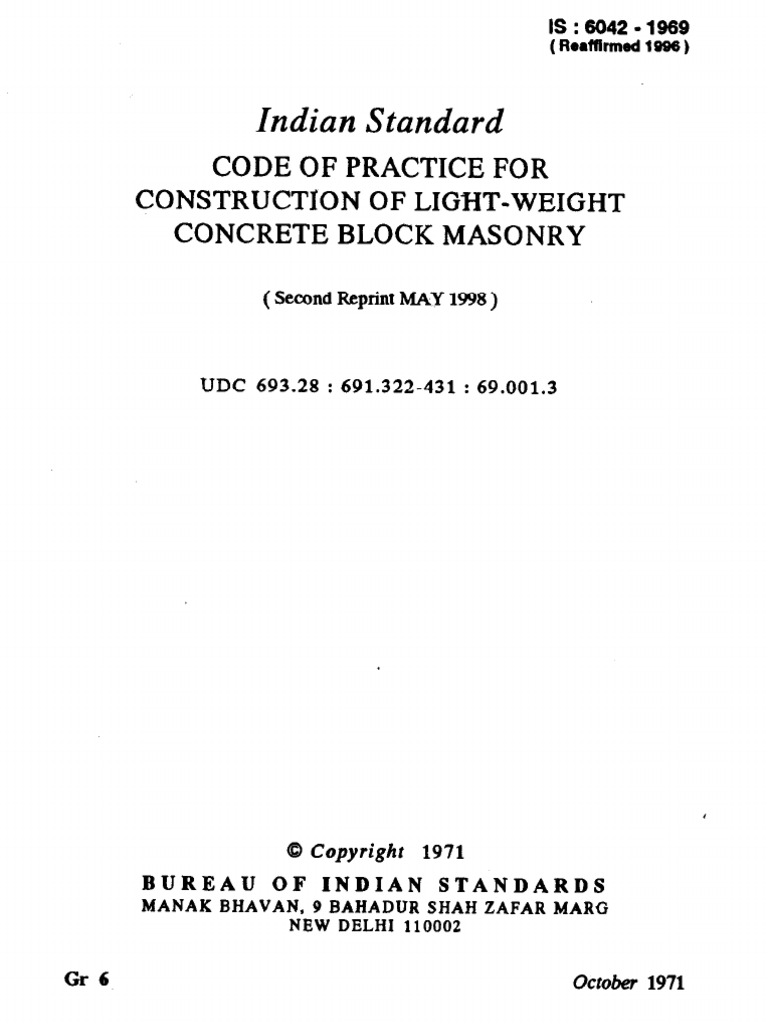 Indian Standard: Code of Practice For Construction of Light-Weight ...