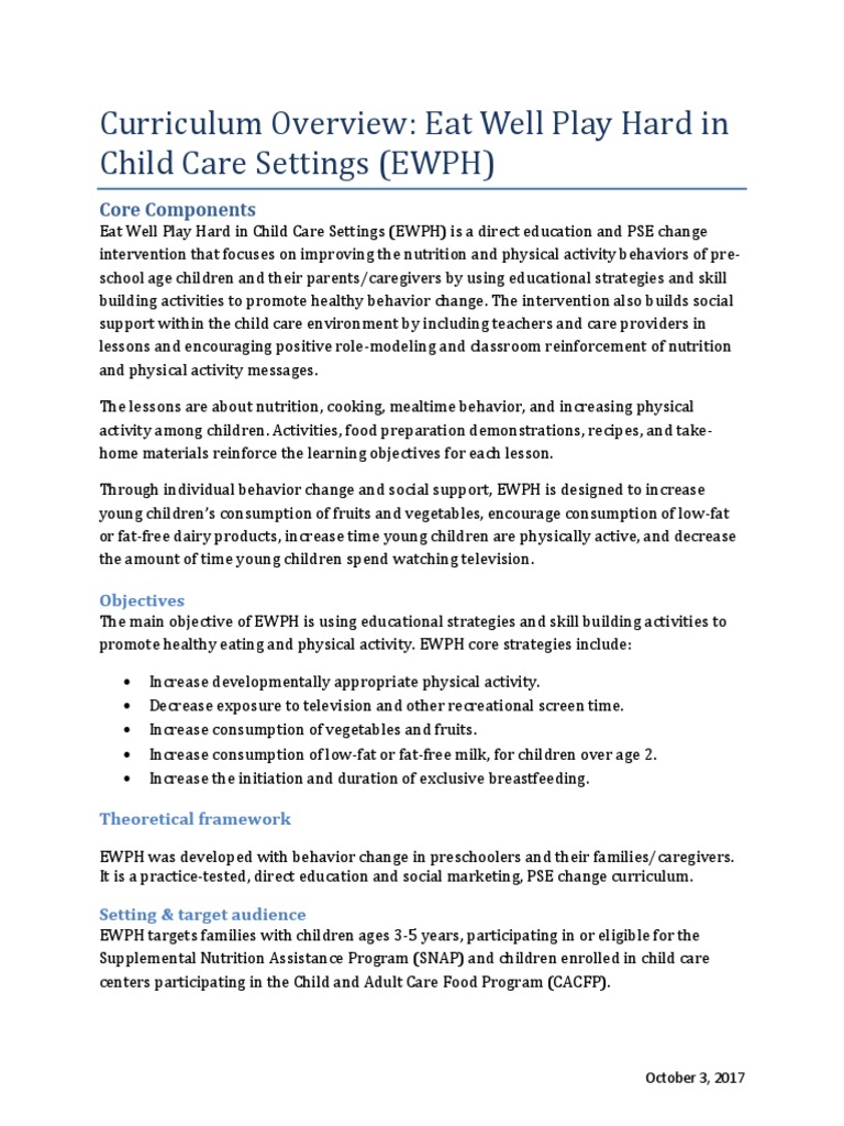 Eat Well Play Hard: A Curriculum to Promote Healthy Nutrition and ...