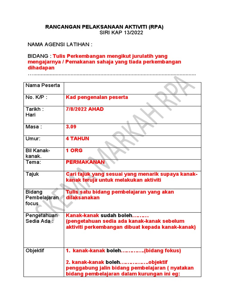 FORMAT RPA DAN Contoh Final Jun 2022 | PDF