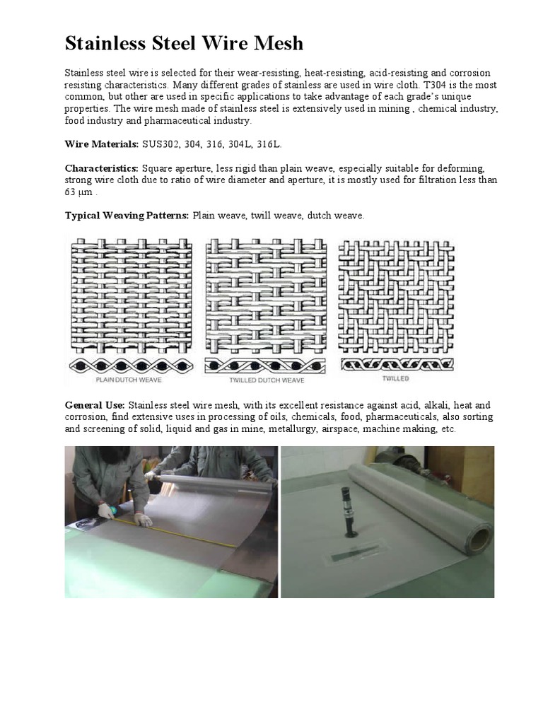 Stainless Steel Wire Mesh and Wire Cloth | PDF | Stainless Steel | Wire