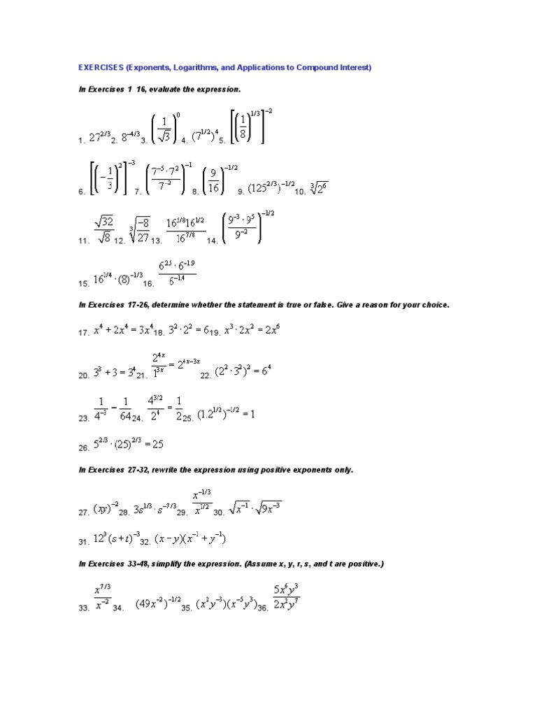 Exponents, Logarithms, and Compound Interest Worksheet | PDF | Compound Interest | Logarithm
