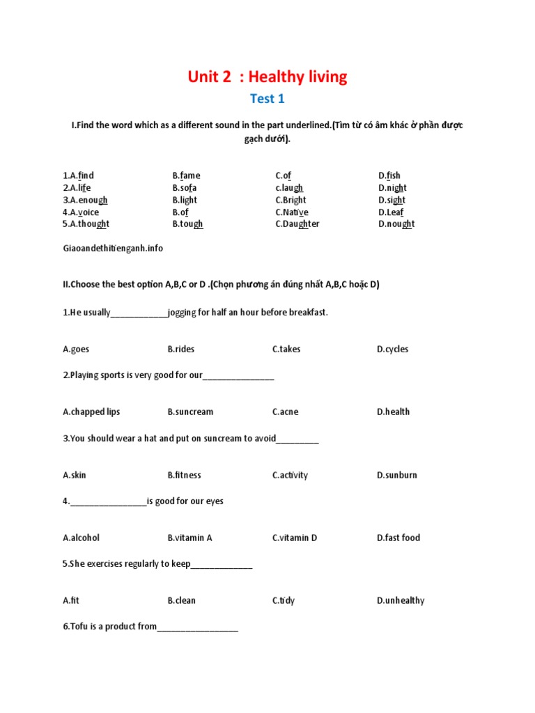Healthy Living Test Review | PDF | Food And Drink