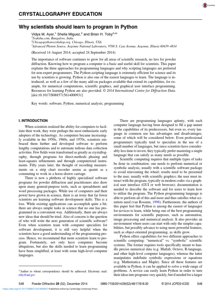Why Scientists Should Learn To Program In Python PDF Python