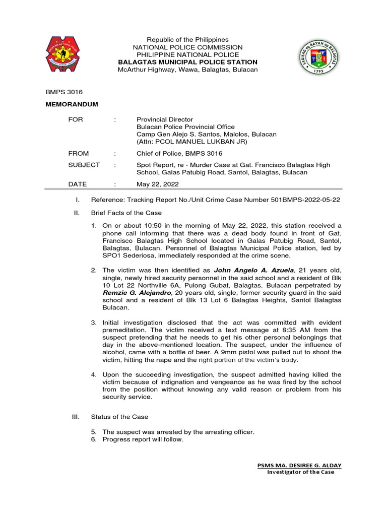 Spot Report Murder | PDF | Police | Criminal Law