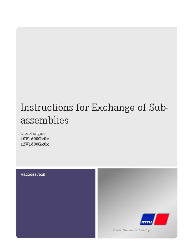 Mtu 1600 10V 12V 1600Gx0x Instructions For Exchange of Sub Assemblies MS22046 03E 222pages | PDF ...