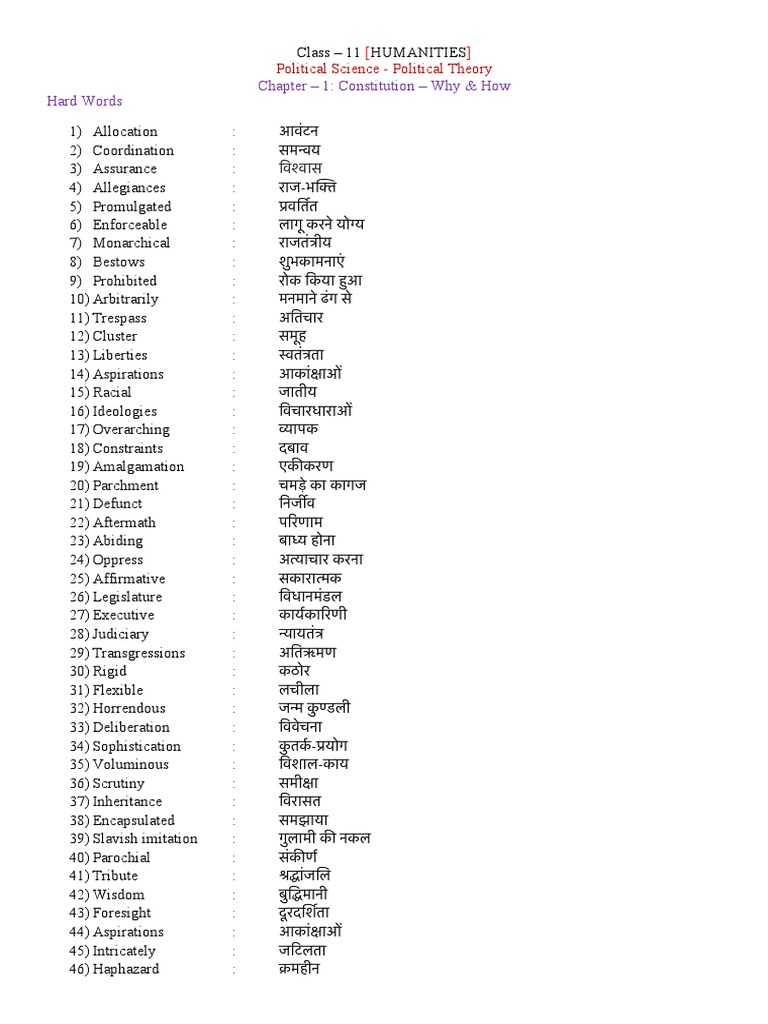 Political Science - CONSTITUTION - CH 1 (Hard Words) | PDF