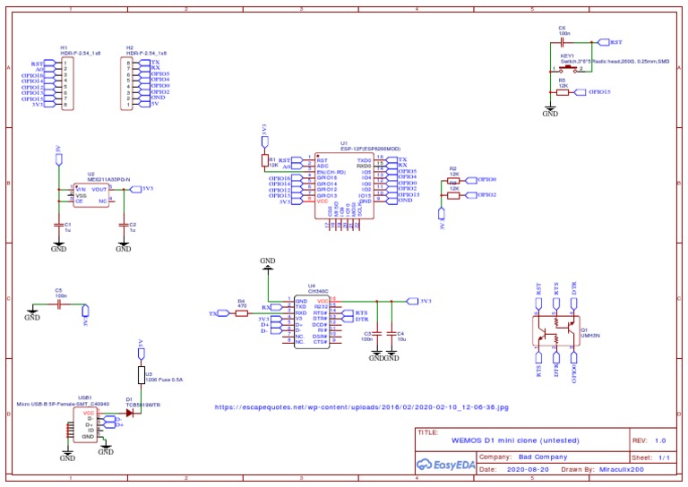 Schematic - WEMOS D1 Mini Clone Schematic - 2022!12!14 | PDF