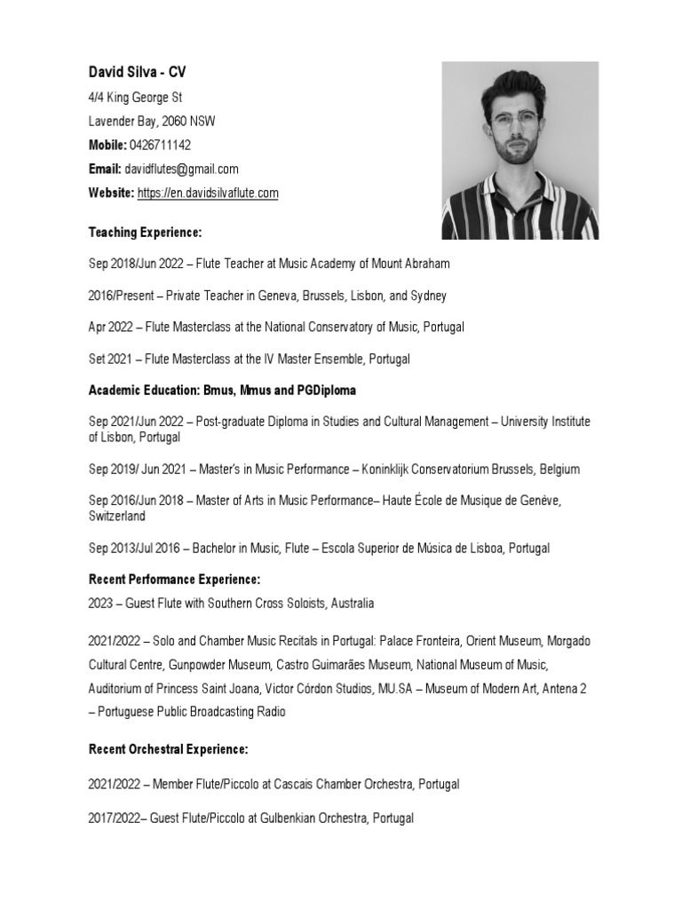 David Silva - Complete CV | PDF | Portugal | Performing Arts